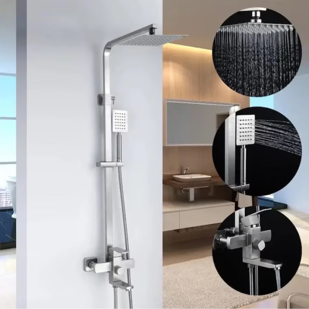 Set dus cu baterie, dus para fixa si mobila, Inox SUS304, Gri, K KORMAN ...