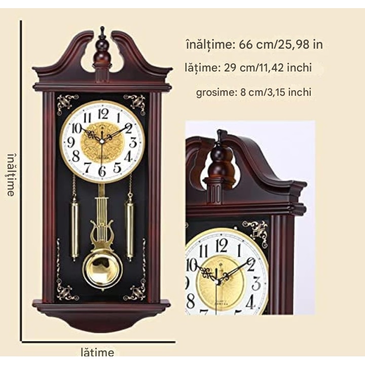 Ceas de perete cu pendul in stil baroc, 65 cm inaltime - eMAG.ro
