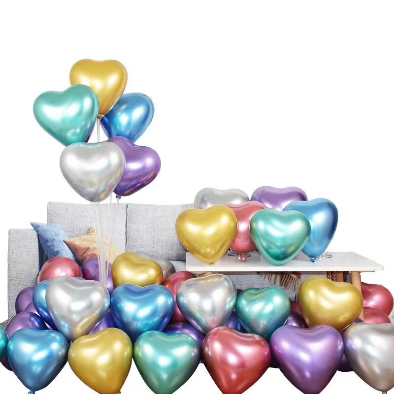 Set de 50 baloane metalice colorate in forma de inima, 10 inch ...