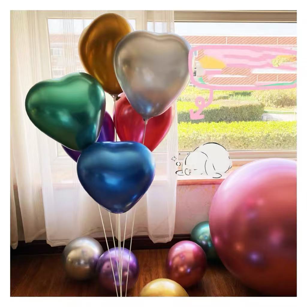 Set de 50 baloane metalice colorate in forma de inima, 10 inch ...