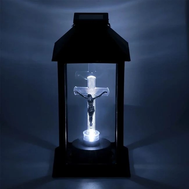 Felinar Solar Negru Cruce cu LED 14x14x28cm - eMAG.ro