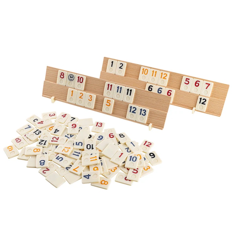 Joc Remi/Rummy din Lemn masiv si piese de piatra/os, 4 table de joc ...