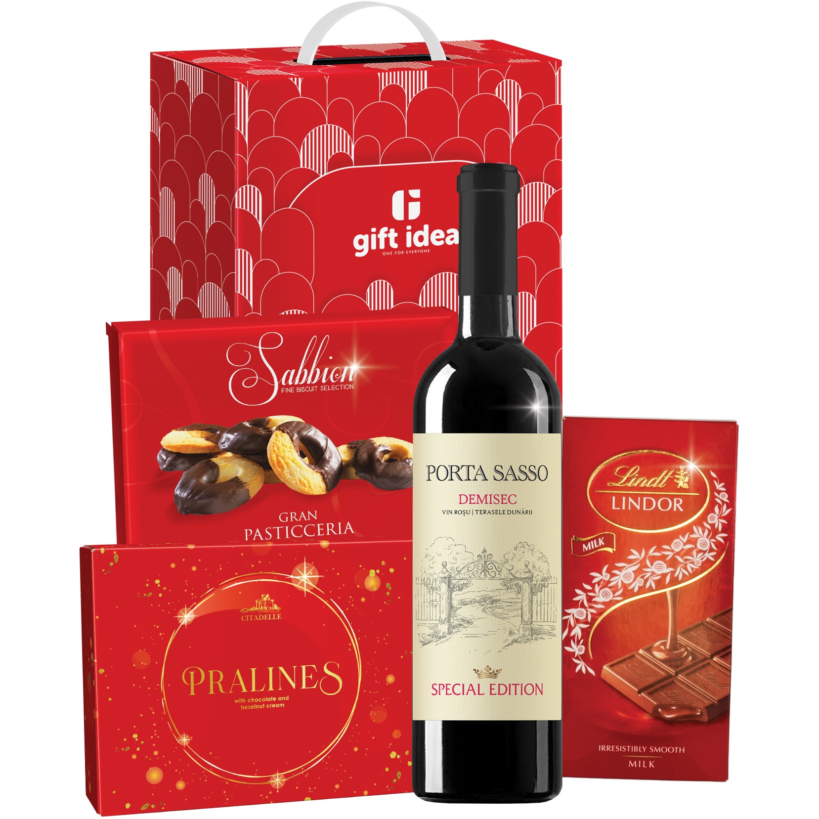Pachet cadou Romance - Gift Idea, cu vin rosu demisec Porta Sasso ...