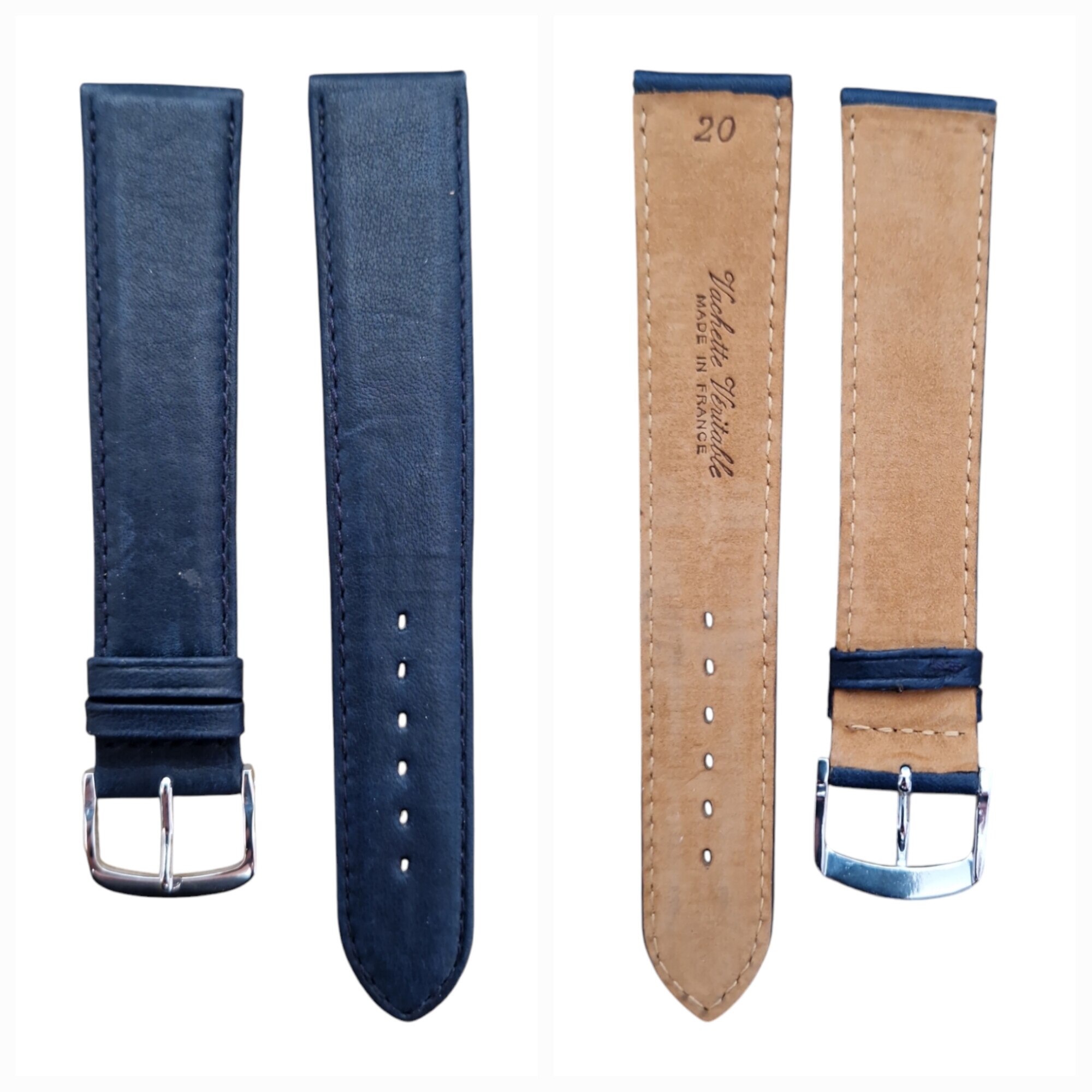 Curea ceas piele veritabila vitel, Fleuruse, 20 mm, bleumarin, cu ...