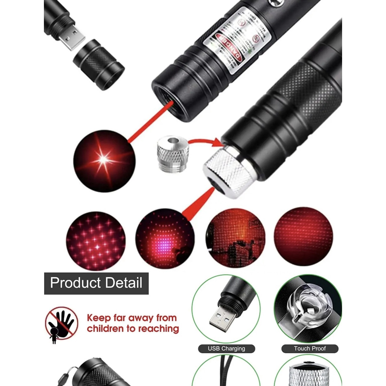 Laser Pointer Rosu Puternic, Tnagora®, Incarcare USB, Metal, 10000 mW ...