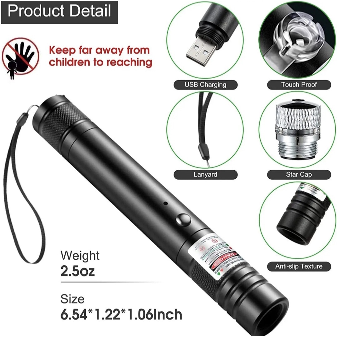 Laser Pointer Rosu Puternic, Tnagora®, Incarcare USB, Metal, 10000 mW ...