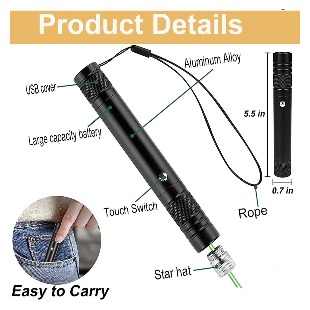 Laser Pointer Rosu Puternic, Tnagora®, Incarcare USB, Metal, 10000 mW, Raza Maxim 10 Km, Rosu ...