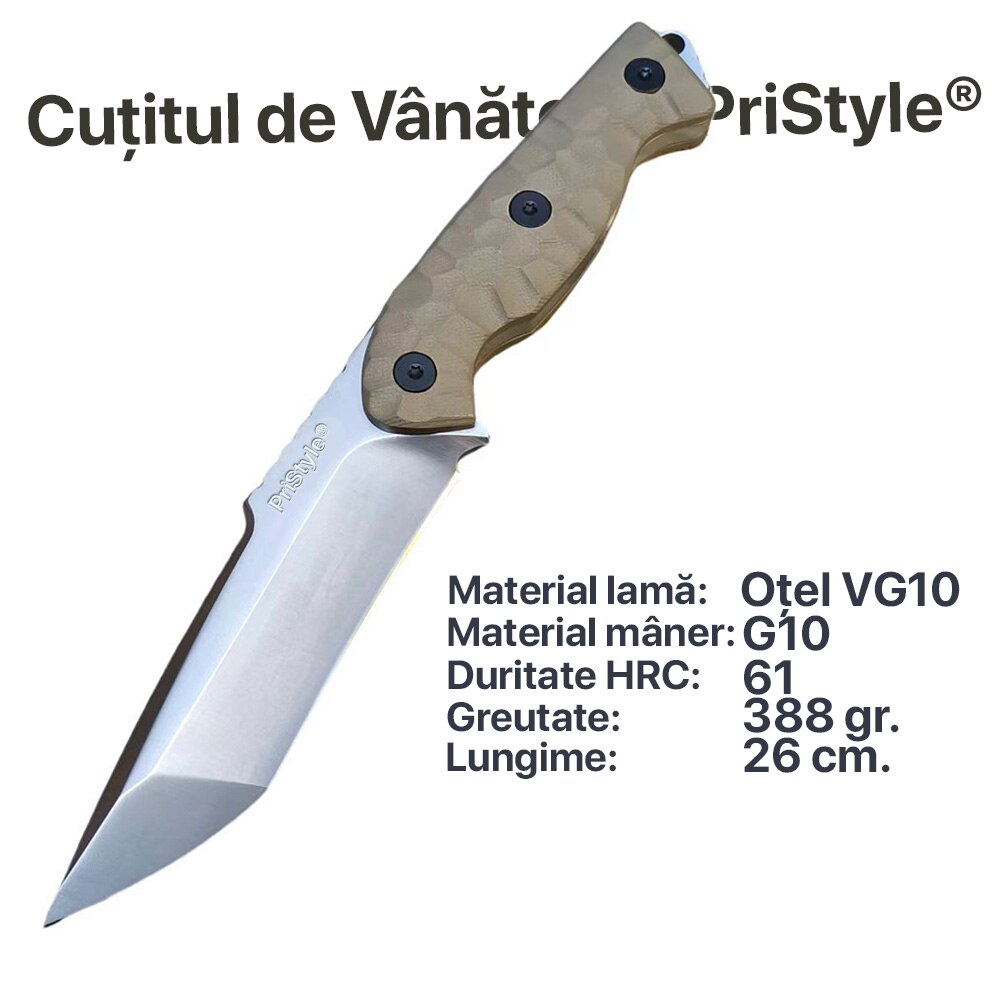 Cutit Profesional de Vanatoare, din Otel Premium VG10, Cu Teaca, Full ...