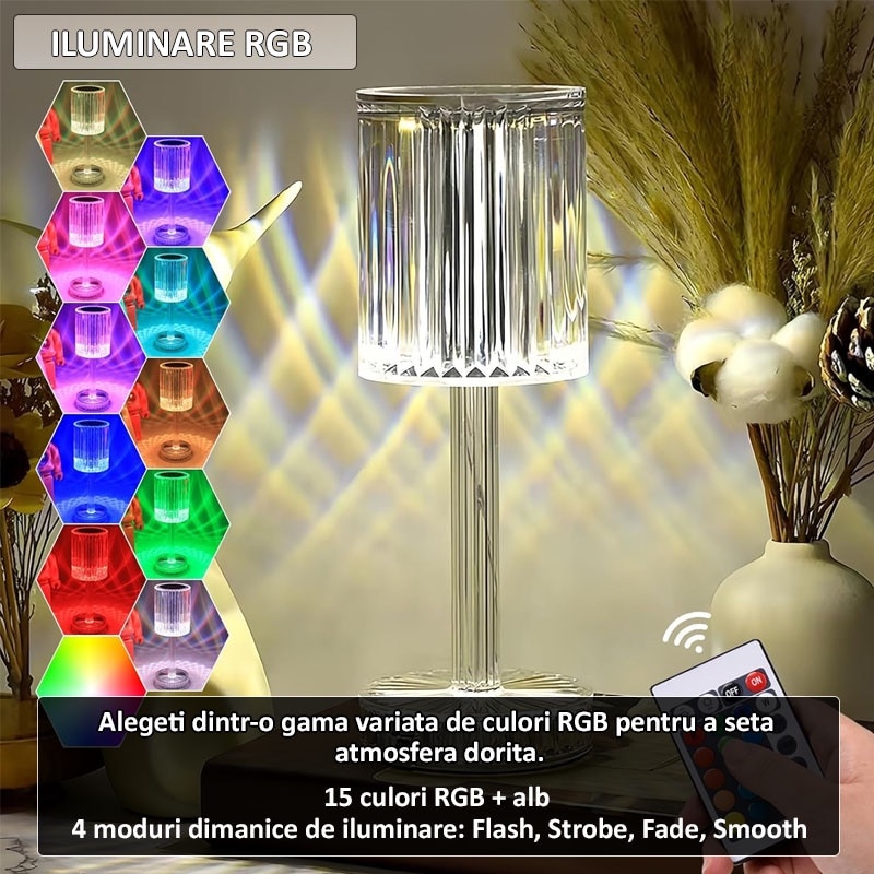 Lampa decorativa tip veioza NEXTLY, efect de cristal - ofera reflexie ...