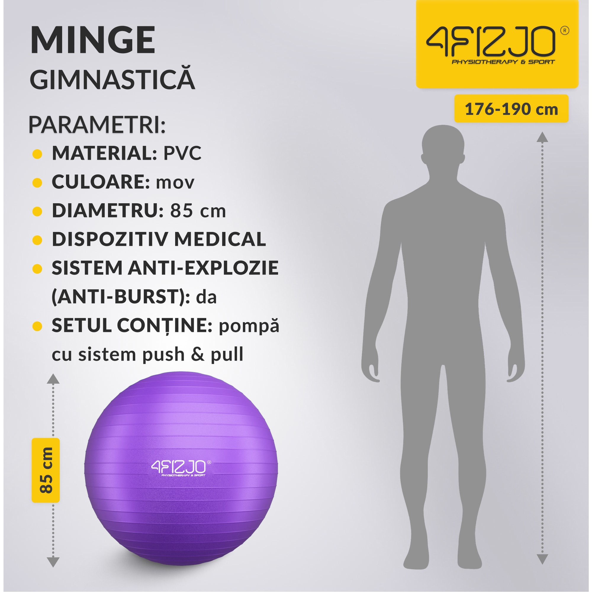 Minge pentru fitness, 85 cm, 4FIZJO, pentru antrenarea spatelui, pentru ...