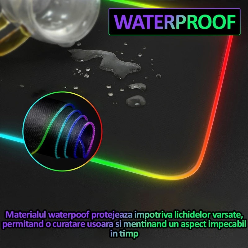 Mousepad mare pentru tastatura si mouse NEXTLY, margini cu iluminare ...