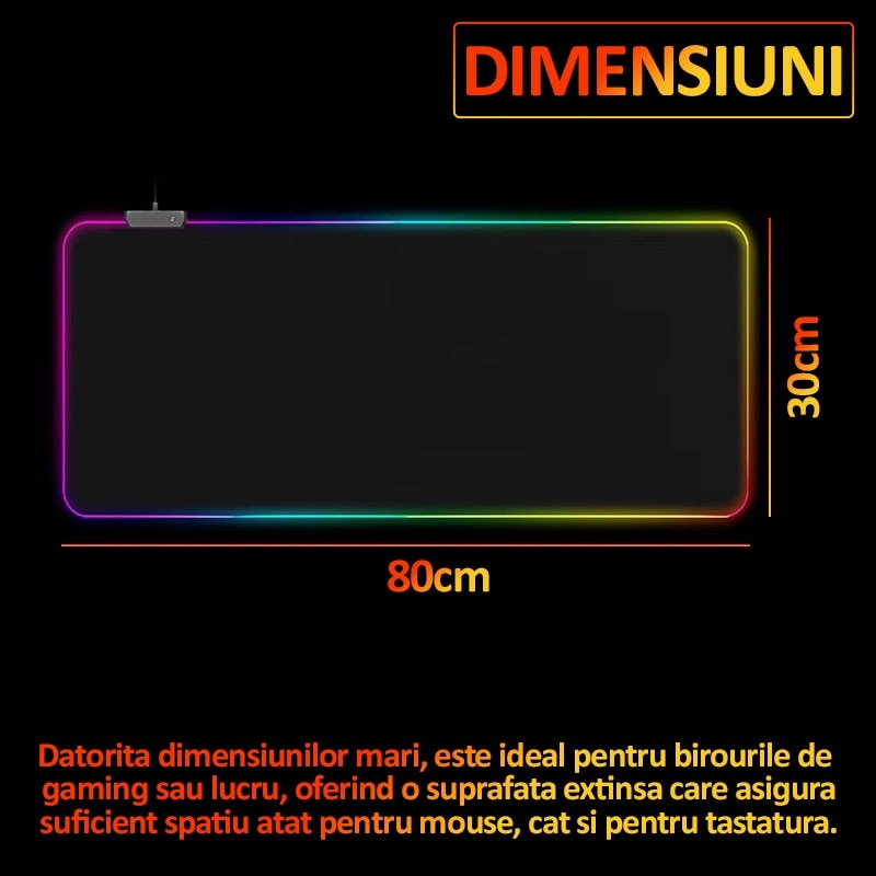 Mousepad mare pentru tastatura si mouse NEXTLY, margini cu iluminare ...