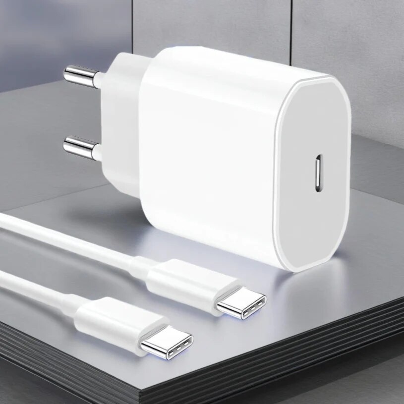 Set Incarcator de Retea Bervolo® USB-C + Cablu 2M, Compatibil cu iPhone ...