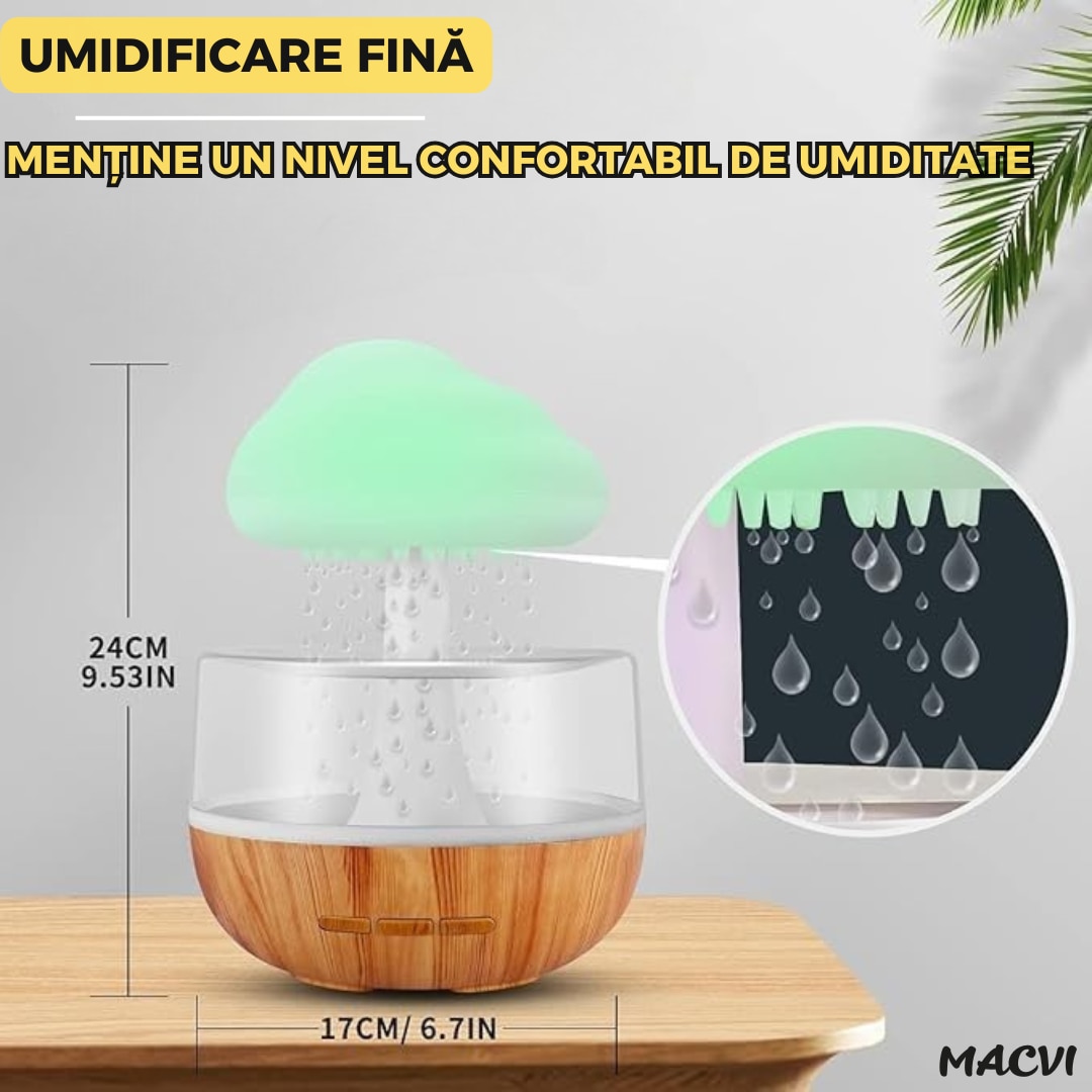 Macvi® Rain Cloud aromaterápiás párásító és diffúzor, 7 LED szín ...