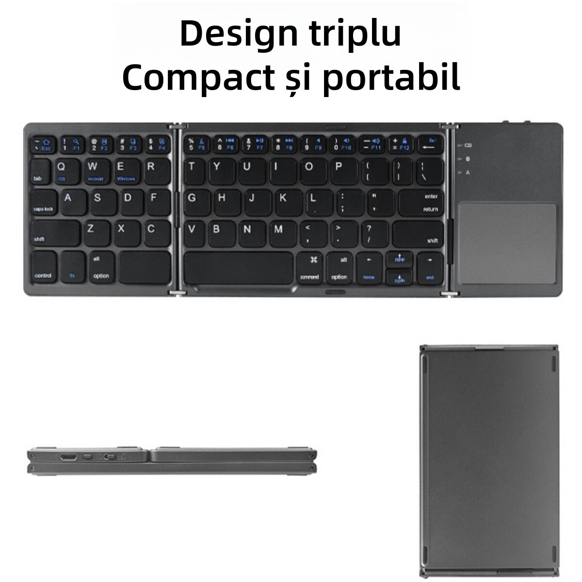 Tastatura Bluetooth wireless, design triplu, touchpad, ergonomica ...