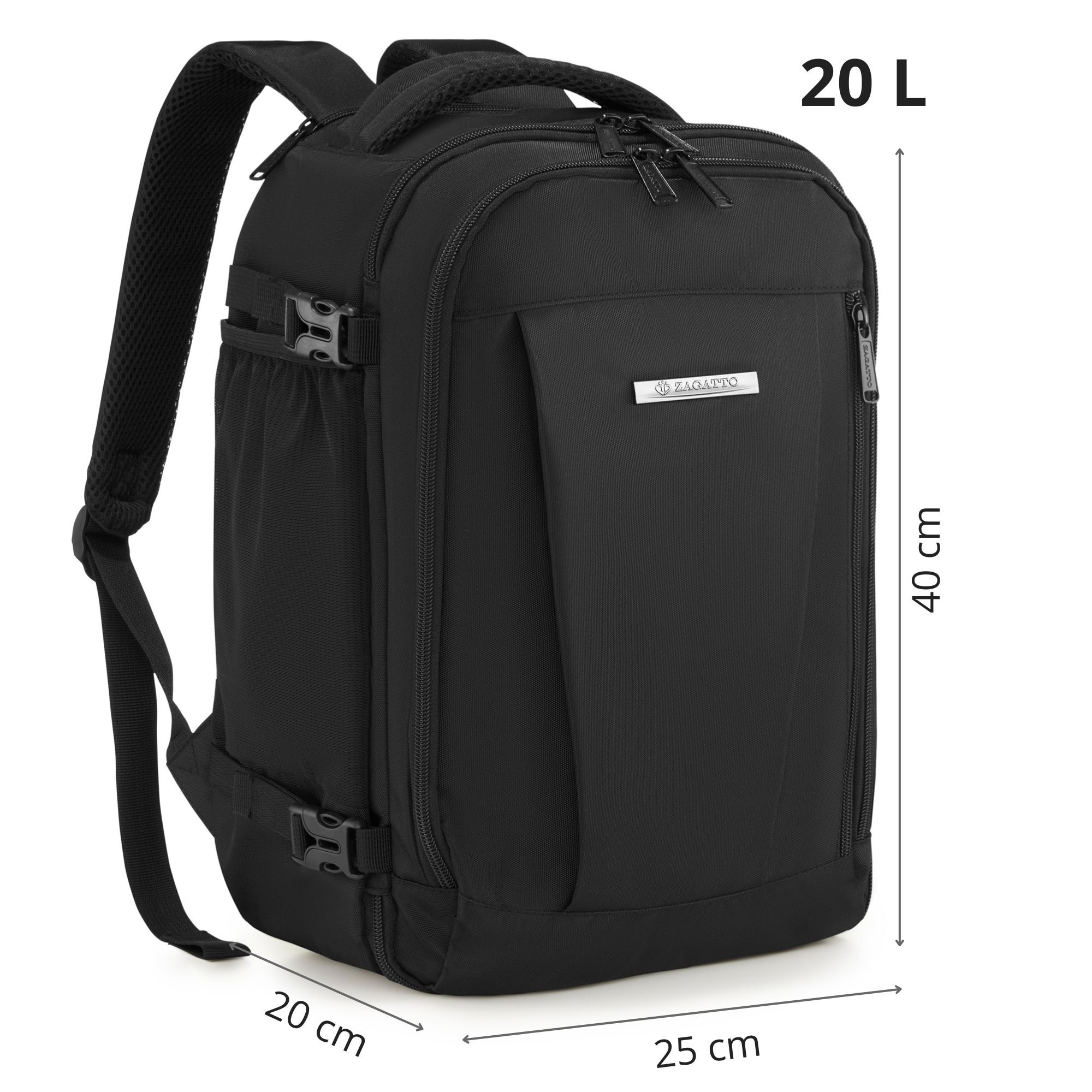 Rucsac voiaj, Zagatto, Negru, Bagaj mana 40x20x25 cm, Rucsac calatorie ...