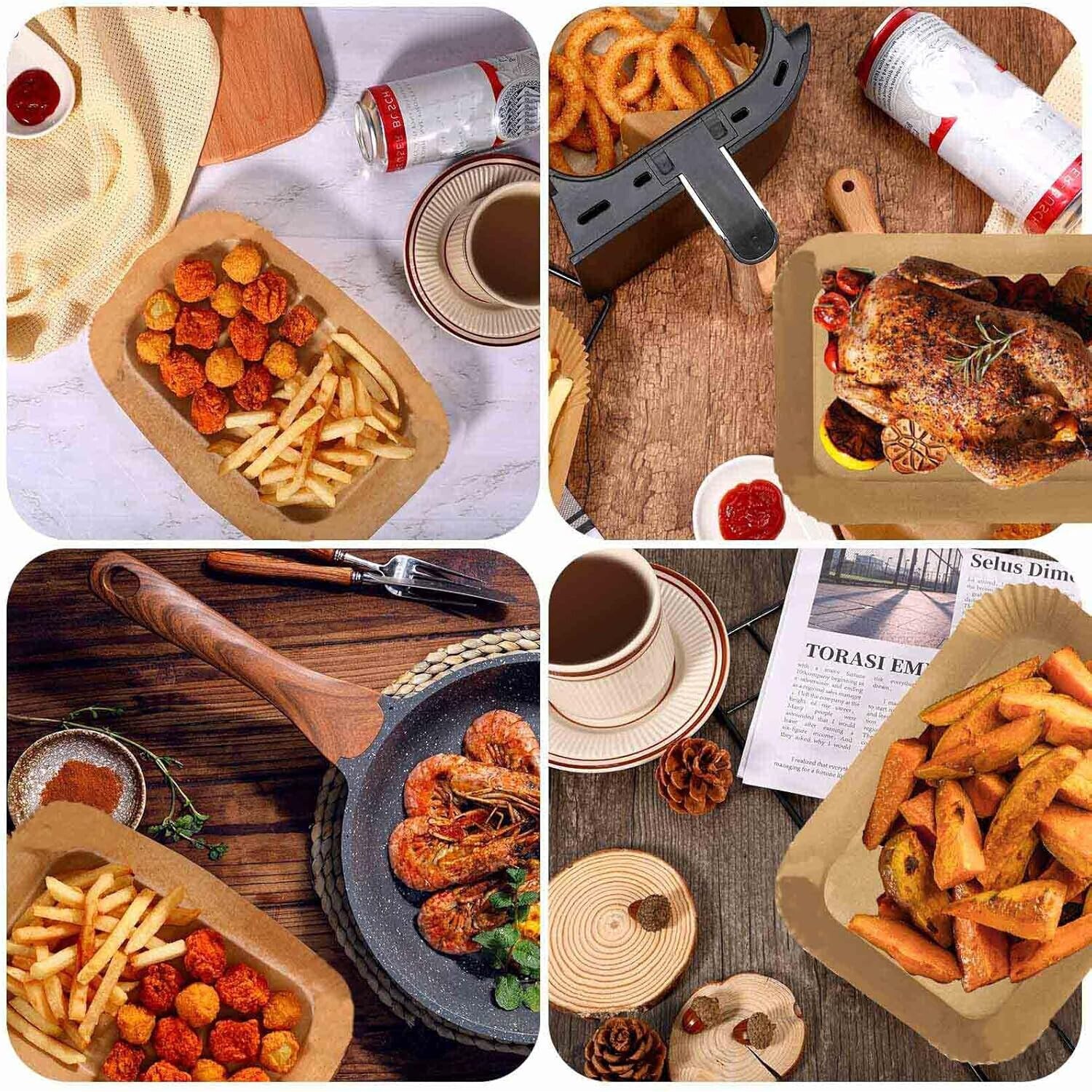 Hartie de copt pentru friteuza cu aer cald, set 100 bucati, 22x14cm ...