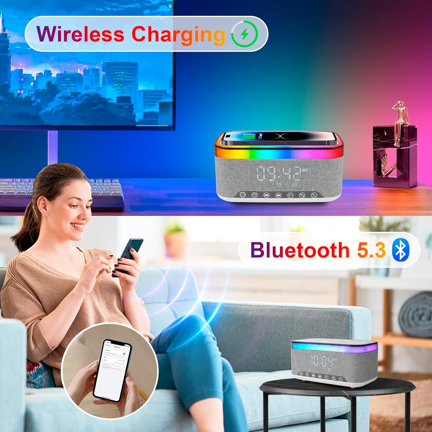 Ceas Digital Decorativ Multifunctional cu Boxa Bluetooth, Incarcare ...