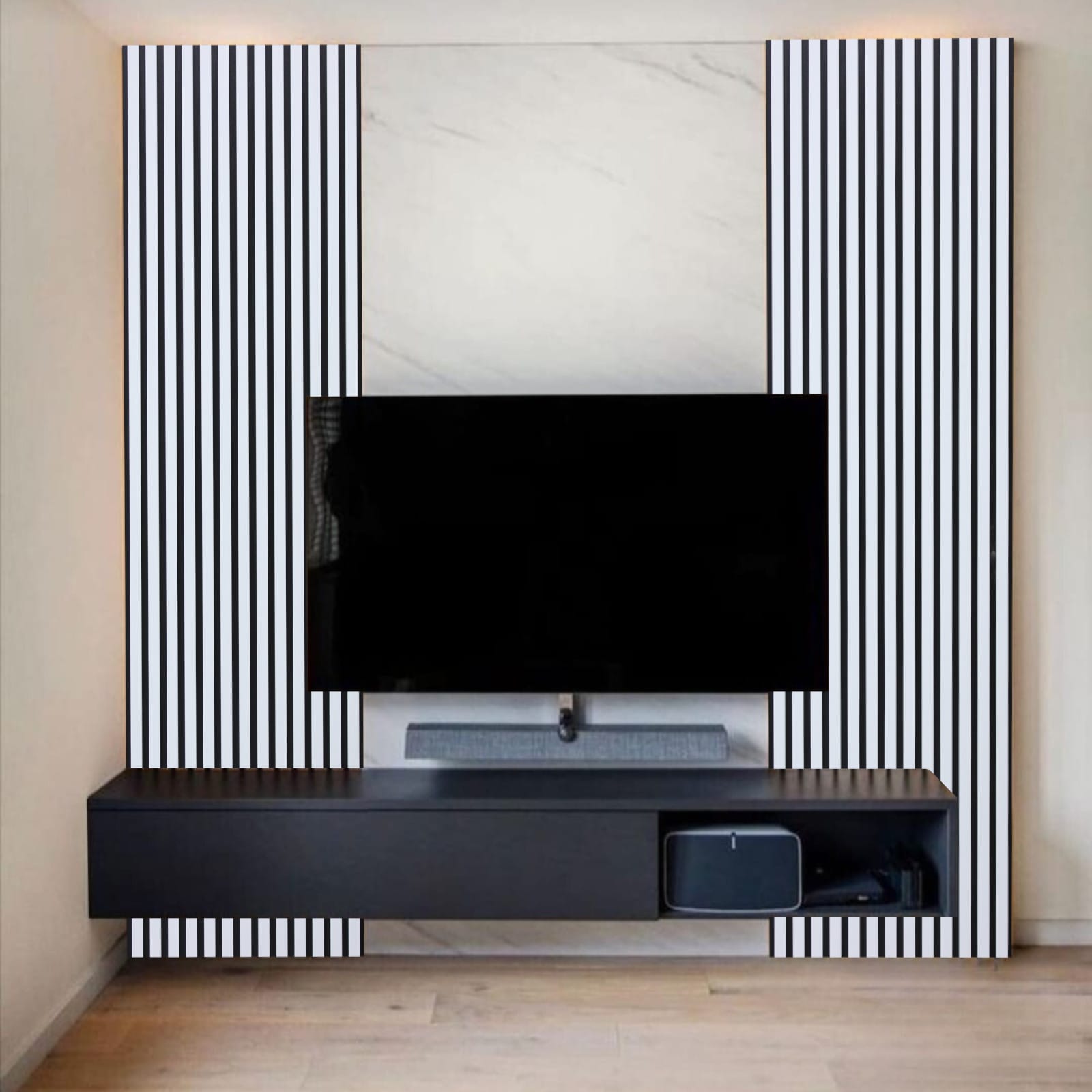 Riflaj Decorativ Tip Panou Acustic Alb din fetru cu lamele din MDF ...