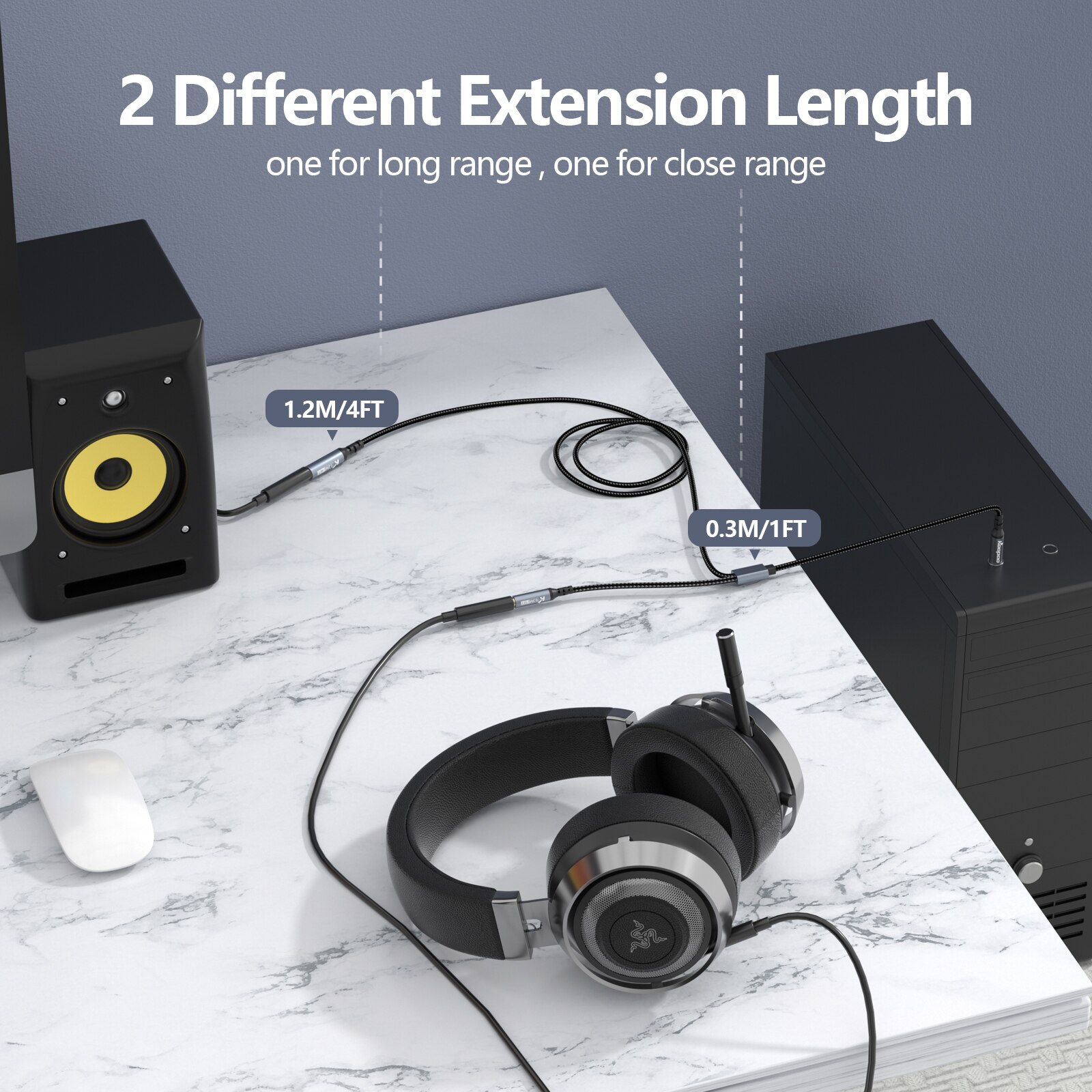 Cablu de extensie audio 3.5mm KOOPAO, 2 in 1, Hi-Fi, 1.2m, negru - eMAG.ro
