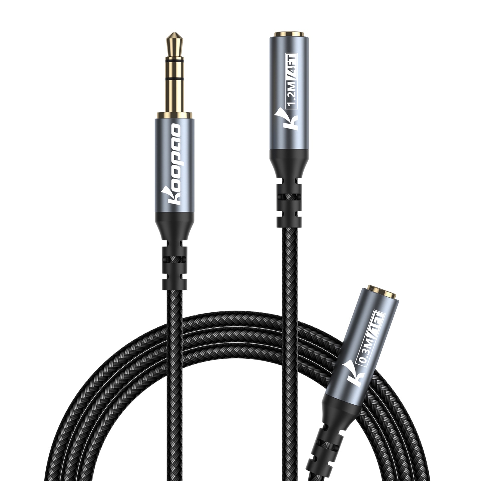 Cablu de extensie audio 3.5mm KOOPAO, 2 in 1, Hi-Fi, 1.2m, negru - eMAG.ro