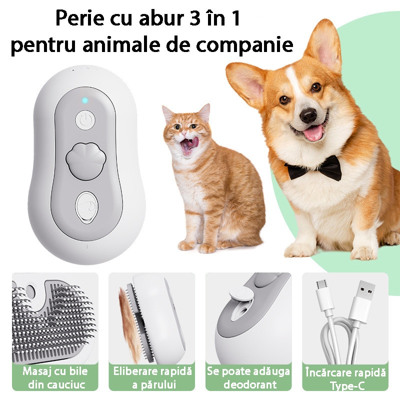 Perie cu Abur 3 in 1 pentru Animale de Companie Miraza, Peri Curbati ...