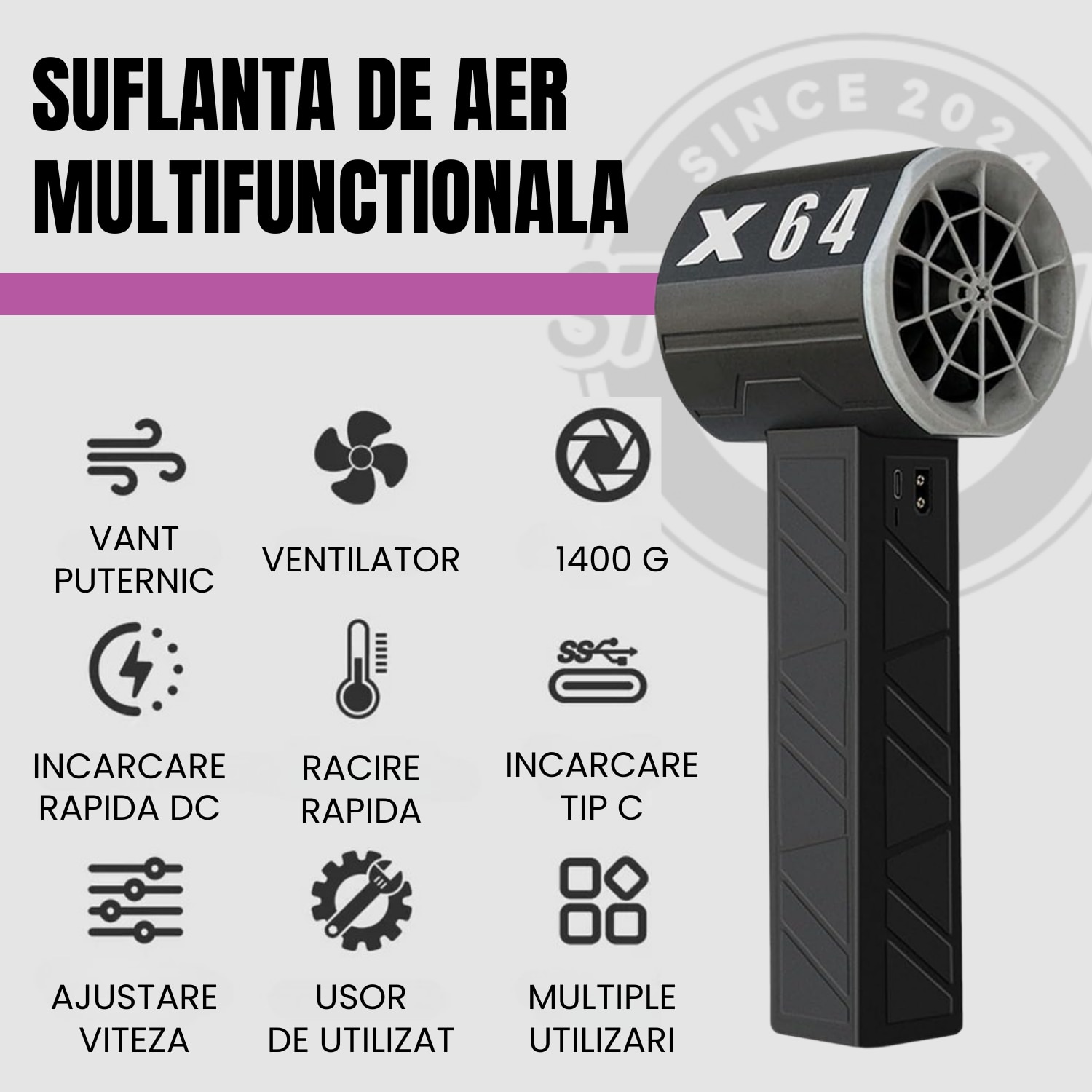 Suflanta Aer Comprimat Portabila STARGRIG®, Turbo Fan, 180000 RPM, Putere Suflare 1400G ...