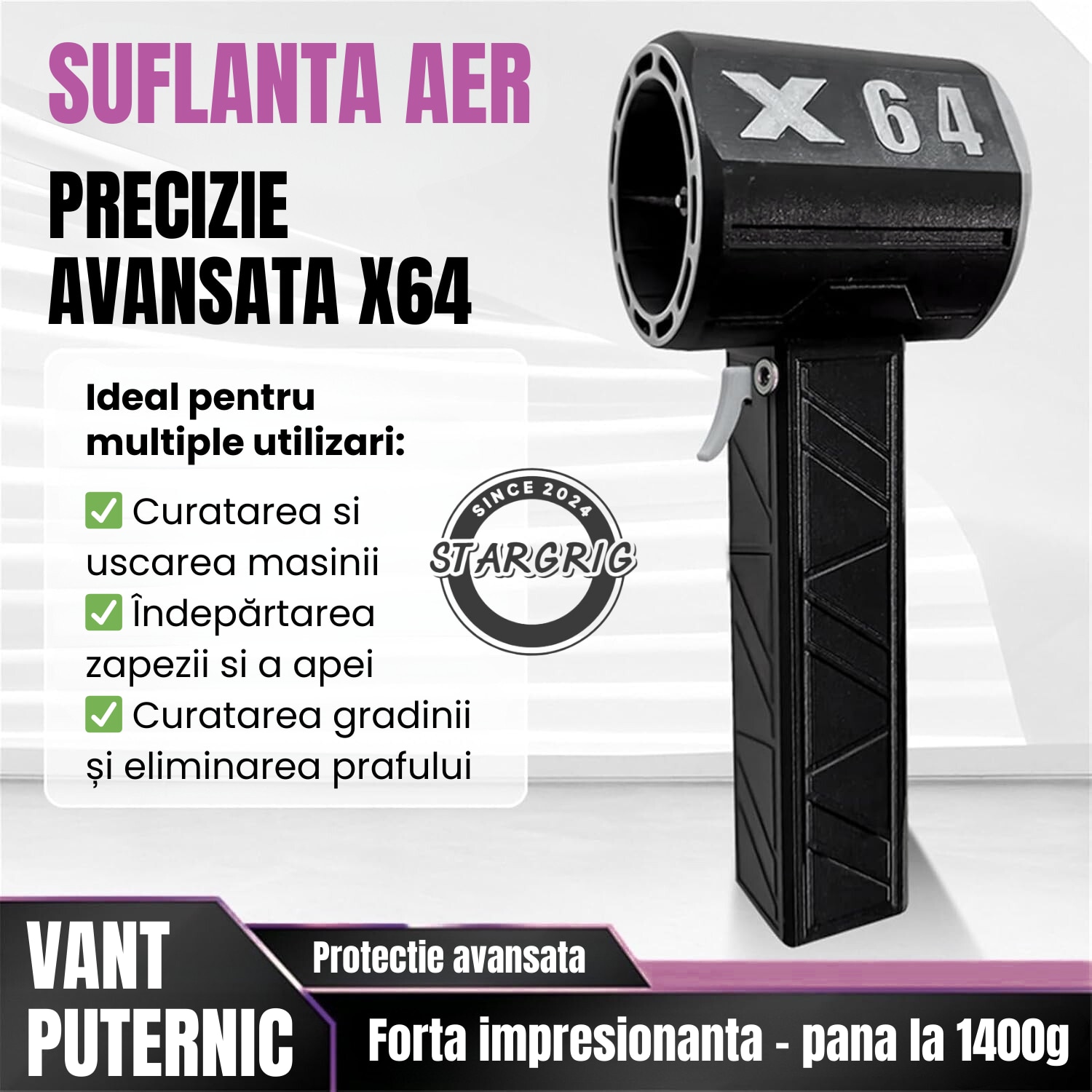 Suflanta Aer Comprimat Portabila STARGRIG®, Turbo Fan, 180000 RPM, Putere Suflare 1400G ...