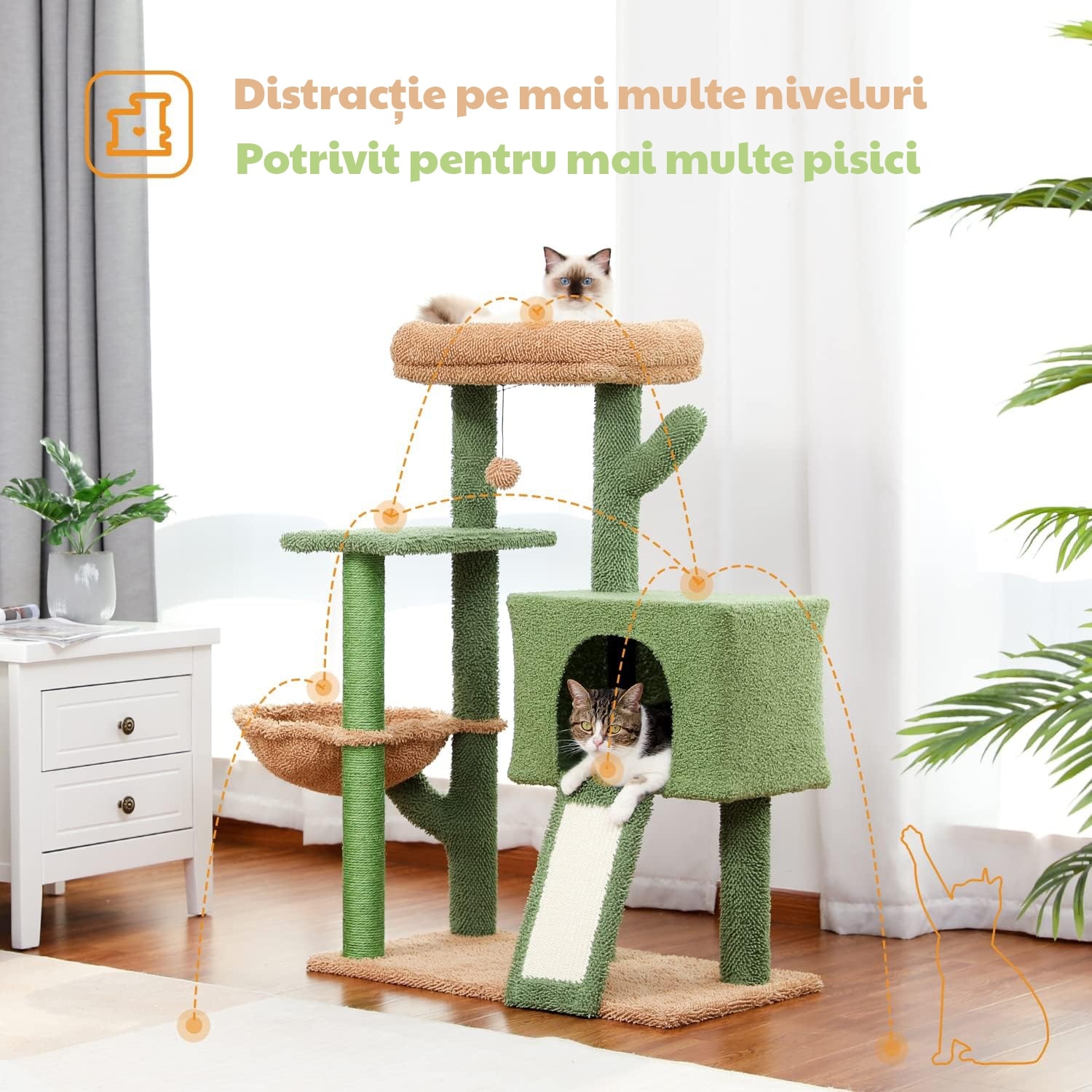 Ansamblu de joaca pentru pisici, Fish & Paws ®, cu o bila suspendata ...