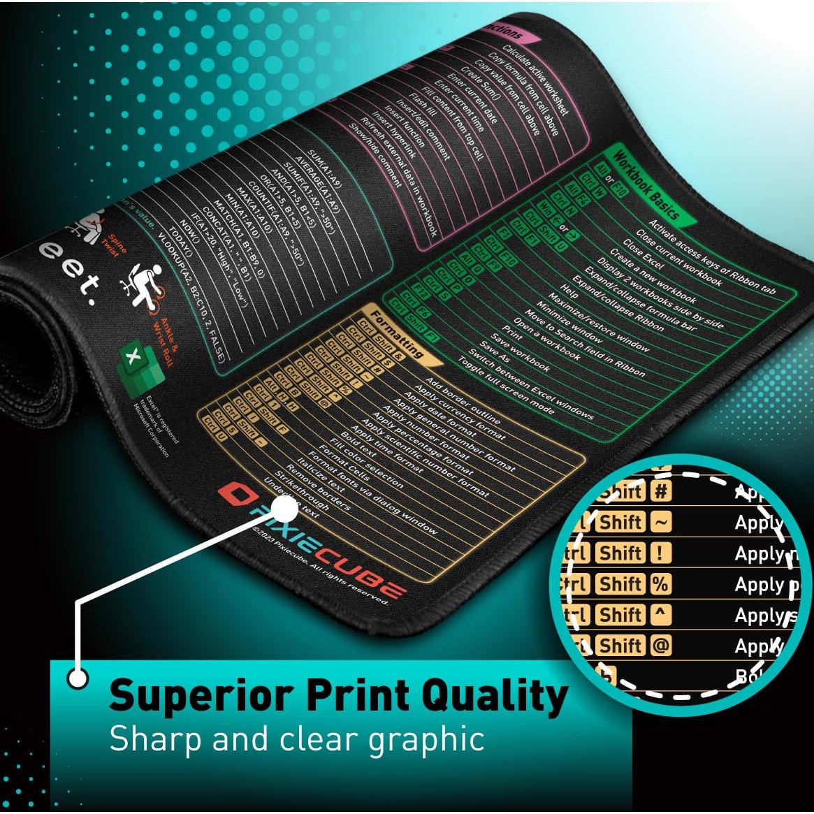 Mouse Pad Mare cu Scurtaturi si Formule Excel, 80x30cm, Shortcuts In ...