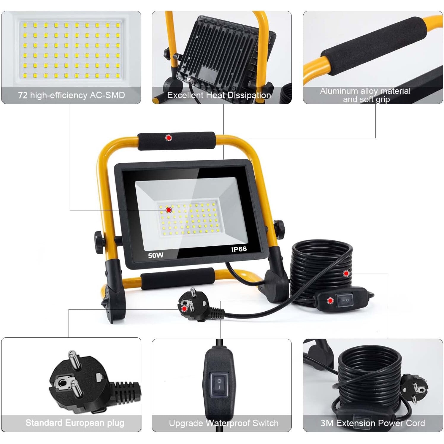 Proiector Lucru LED 50W, Excitat®, Lumina de lucru cu comutator on/off ...