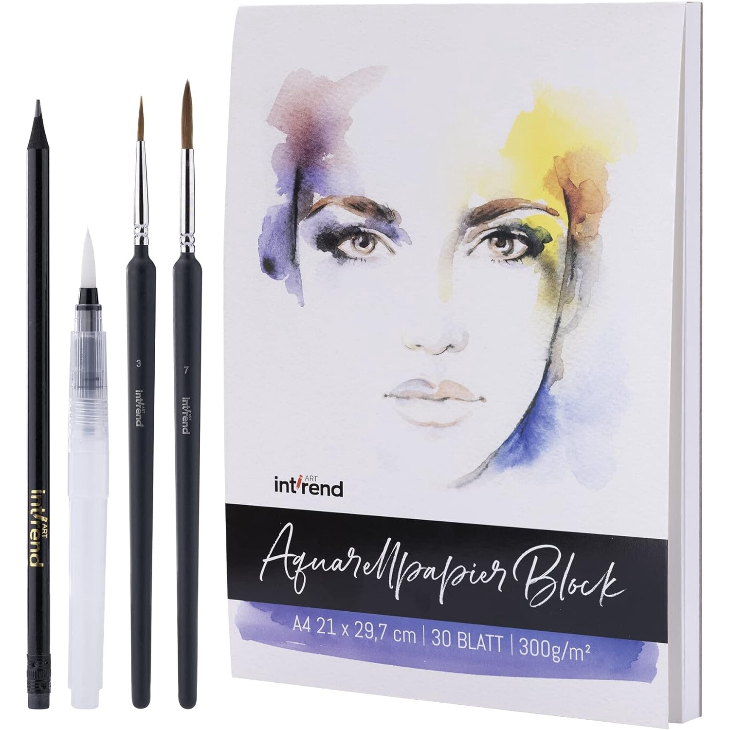 Bloc de desen pentru acuarela Intrend, A4, 30 coli, 300g, Pensula cu ...