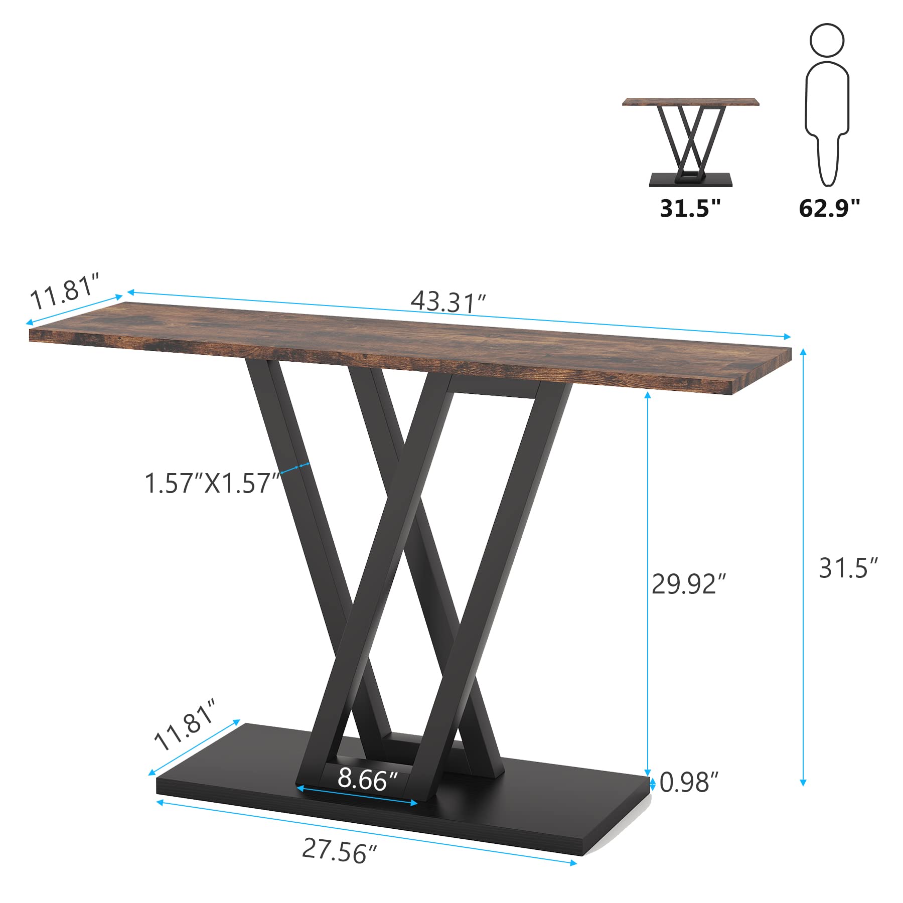 Masa console, Tribesigns, maro, 110x30x80cm, cadru metalic negru - eMAG.ro