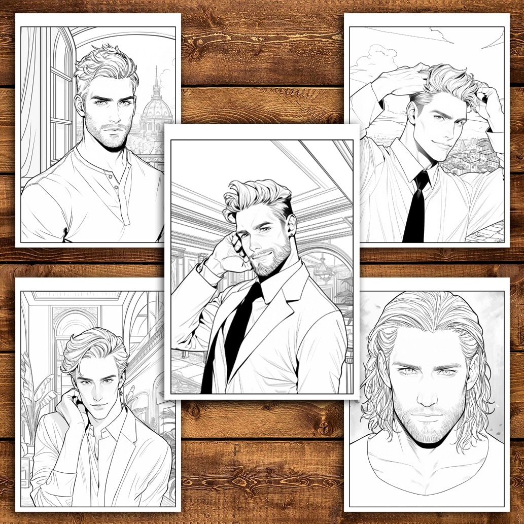 Carte de colorat antistres, 50 de ilustratii Barbati Atragatori, 106 ...