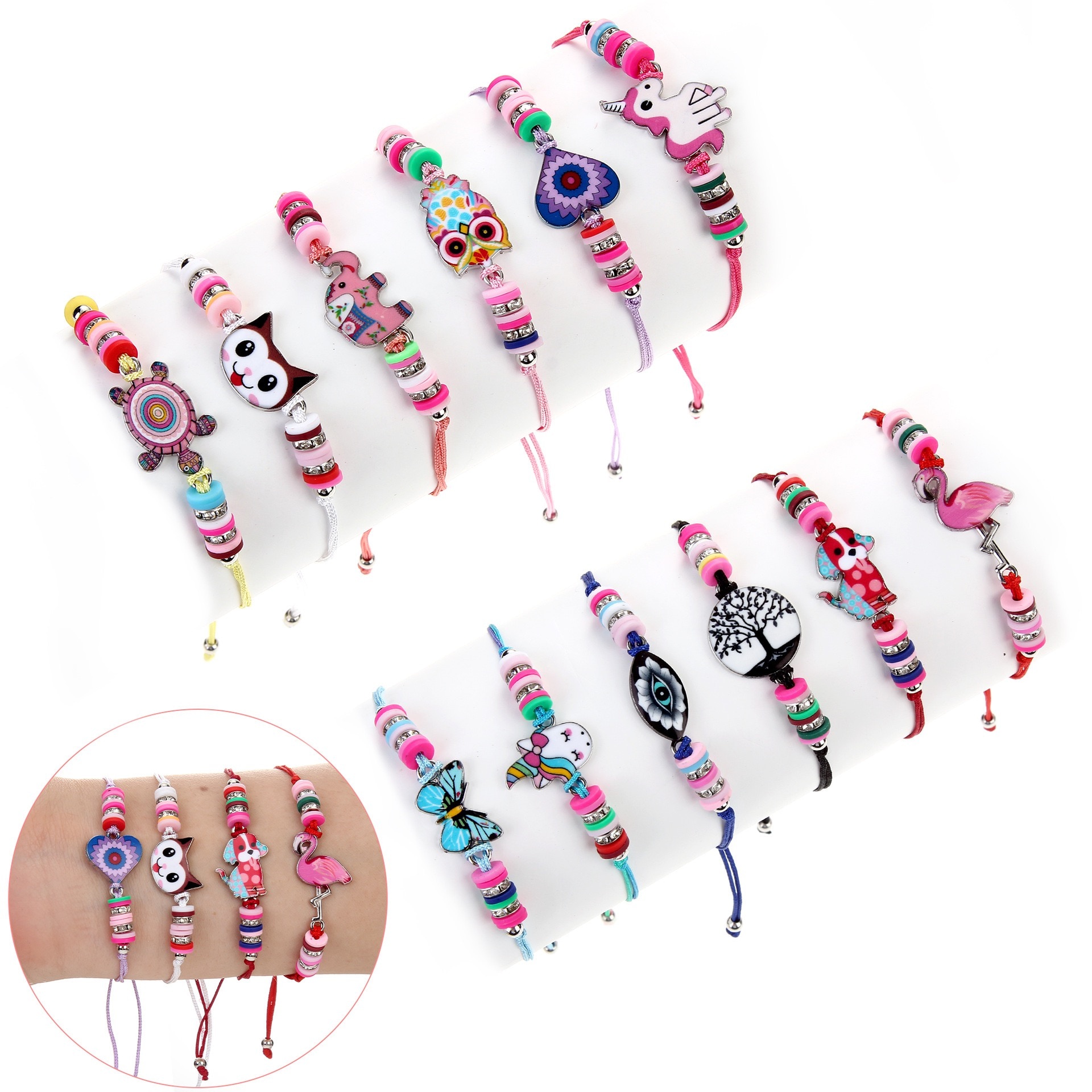 Set 12 Bratari pentru copii, Animale dragute, Pentru fete, Aliaj, PVC ...