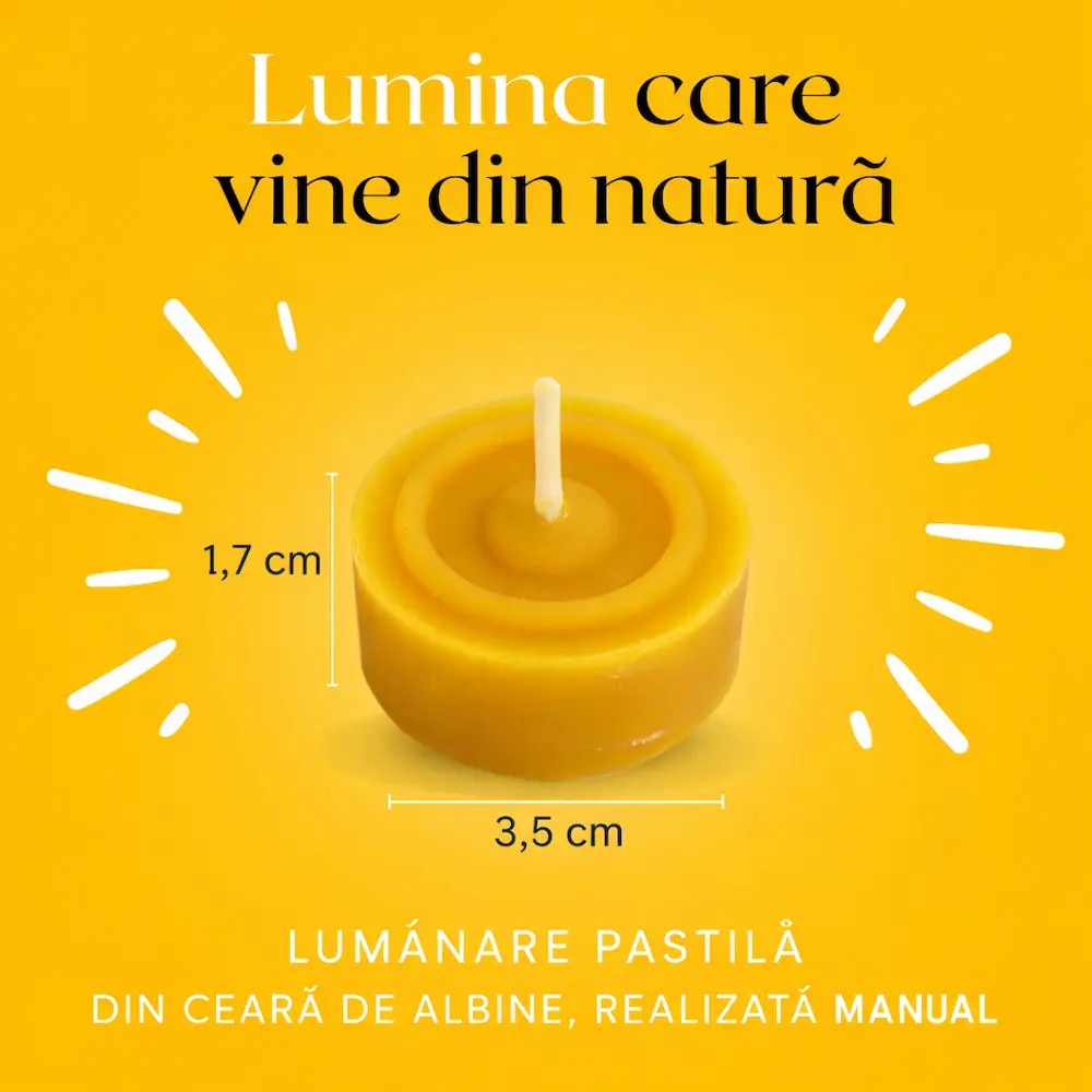 Lumanari pastila din ceara naturala de albine_22 buc+1suport din sticla ...