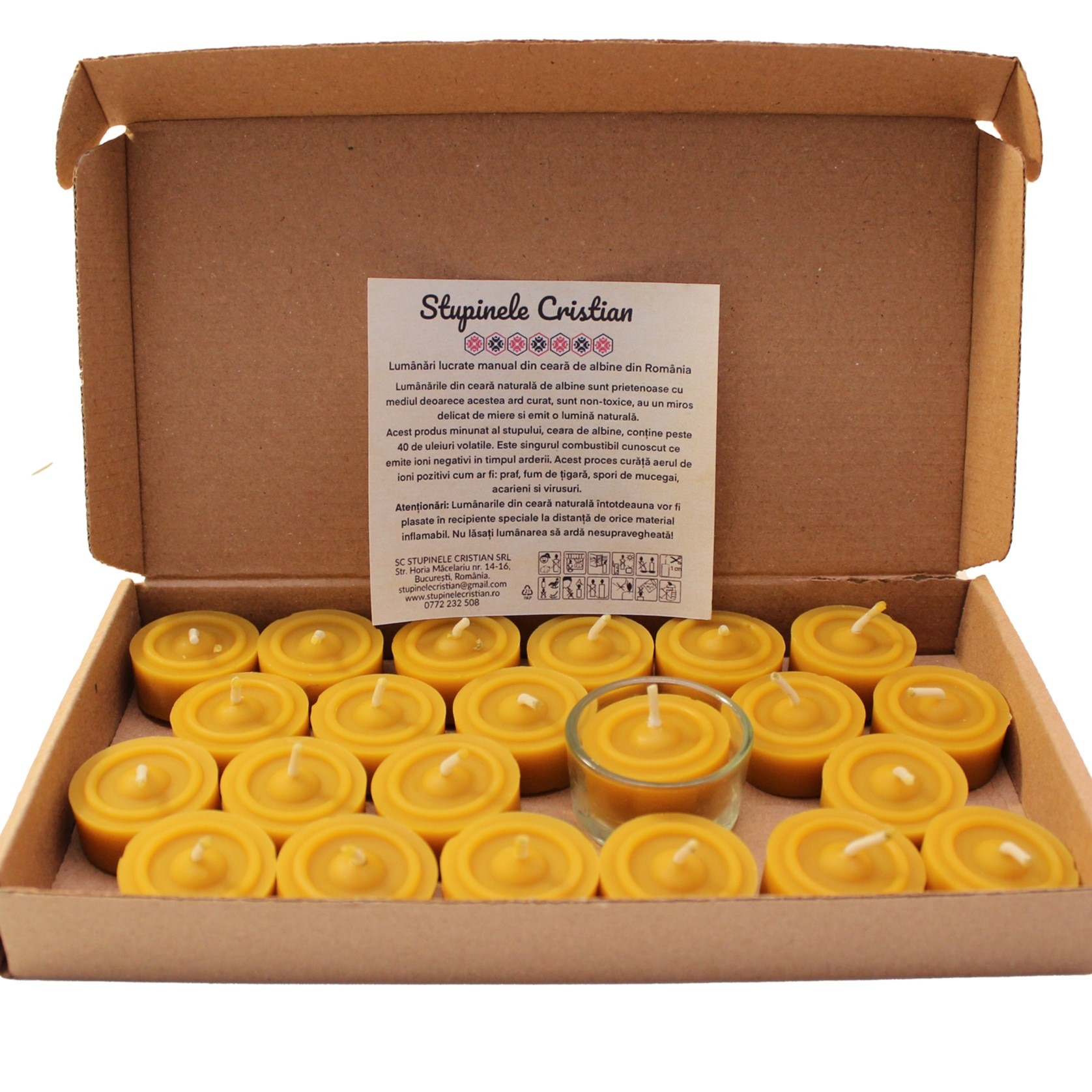 Lumanari pastila din ceara naturala de albine_22 buc+1suport din sticla ...