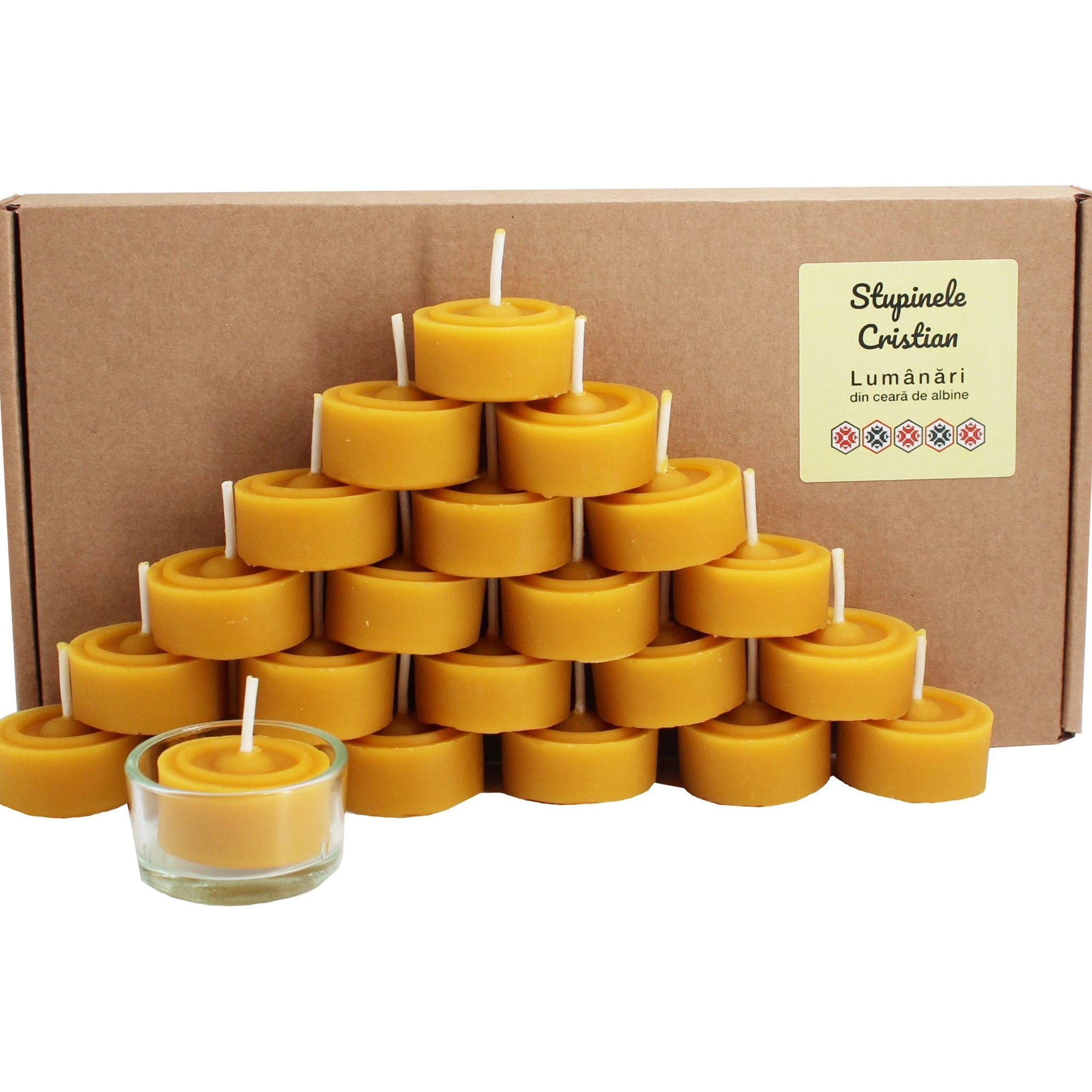 Lumanari pastila din ceara naturala de albine_22 buc+1suport din sticla ...