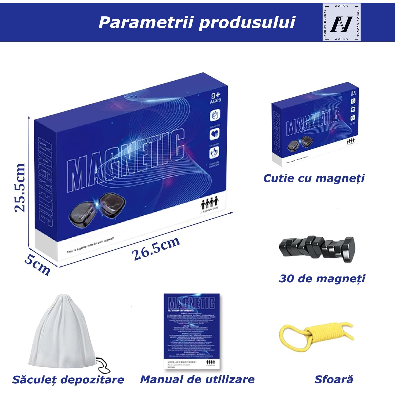 Joc Magnetic Strategic pentru Copii, Aurov®, Set cu 30 de Magneti ...