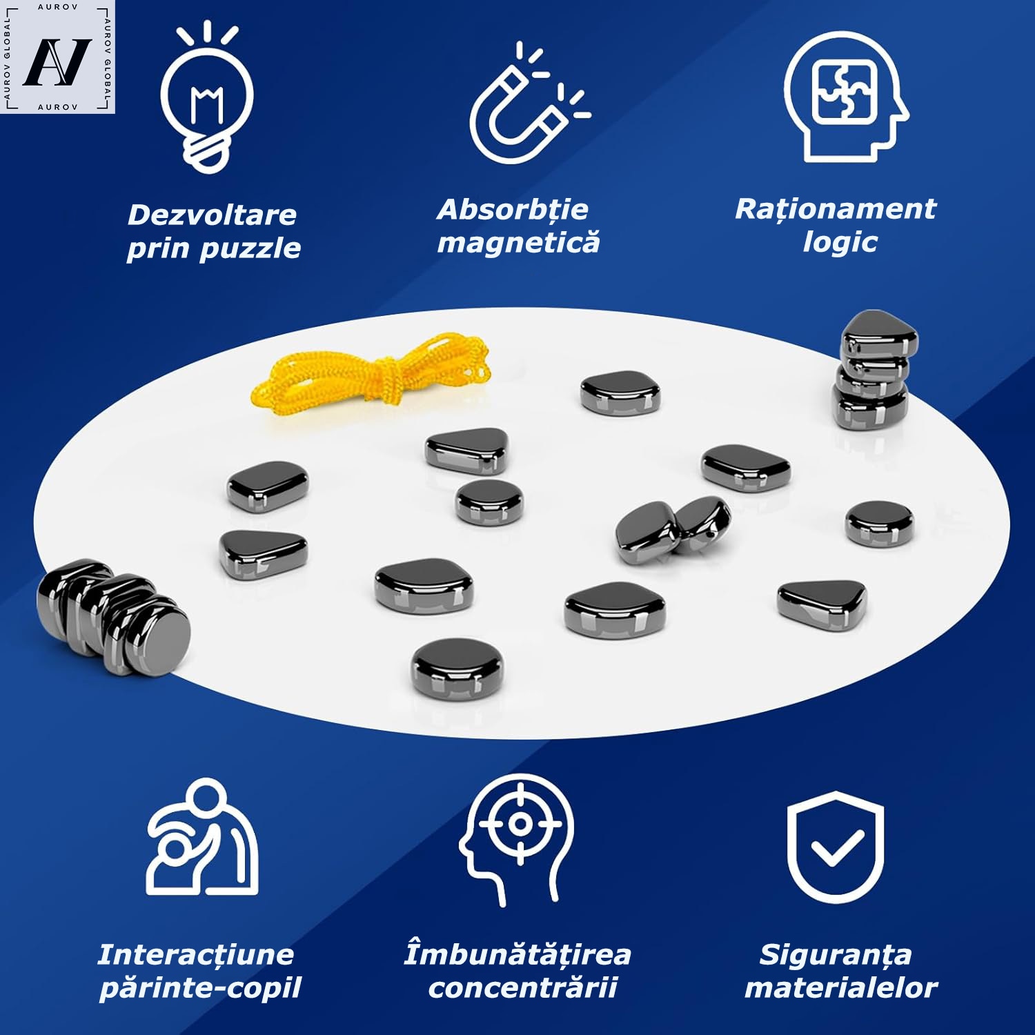 Joc Magnetic Strategic pentru Copii, Aurov®, Set cu 30 de Magneti ...