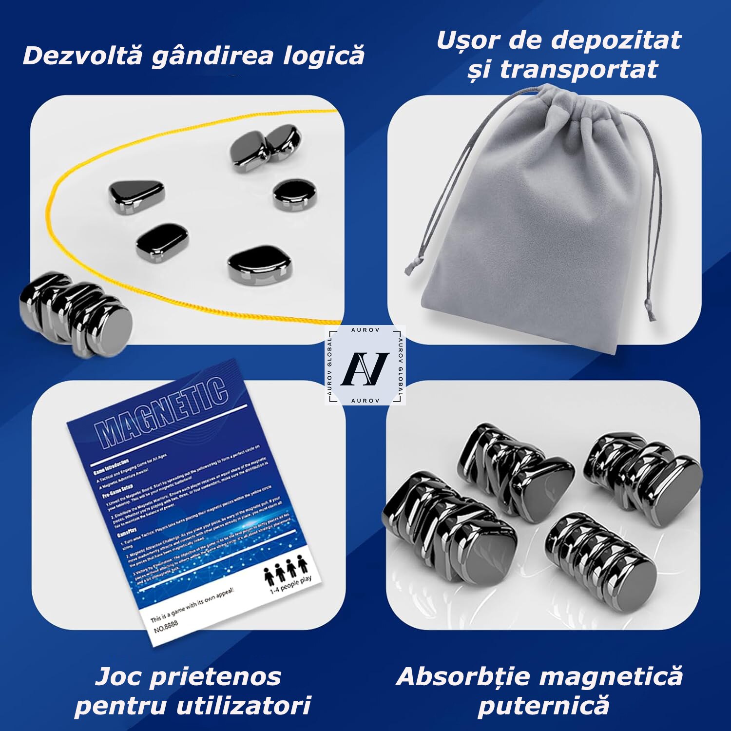 Joc Magnetic Strategic pentru Copii, Aurov®, Set cu 30 de Magneti ...