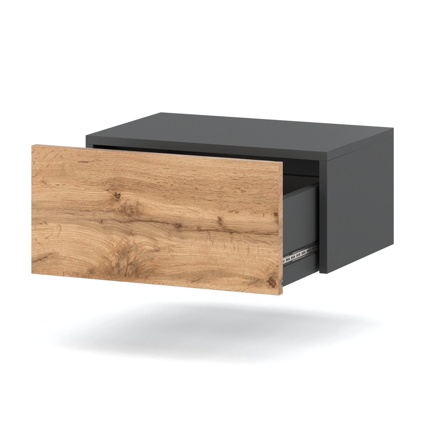 Noptiera Suspendata Gri Stejar Wotan 45cm 1 Sertar cu Glisiere Tacute ...