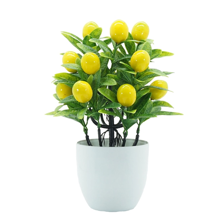 Pom artificial lamai, 45cm, cu ghiveci alb, set decorativ pentru ...