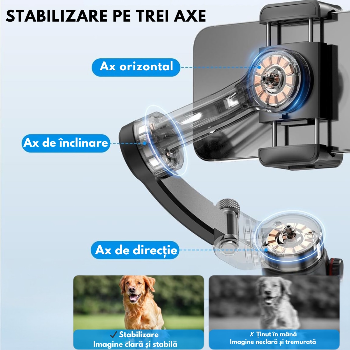 Stabilizator pentru telefon si GoPro, cu telecomanda detasabila ...