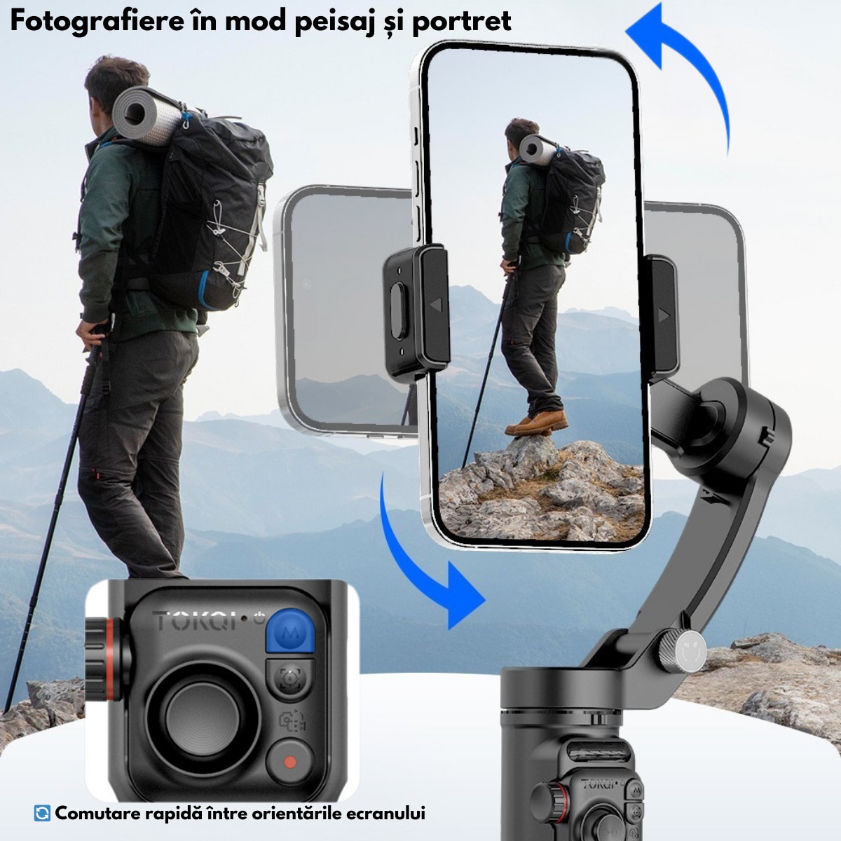 Stabilizator pentru telefon si GoPro, cu telecomanda detasabila ...