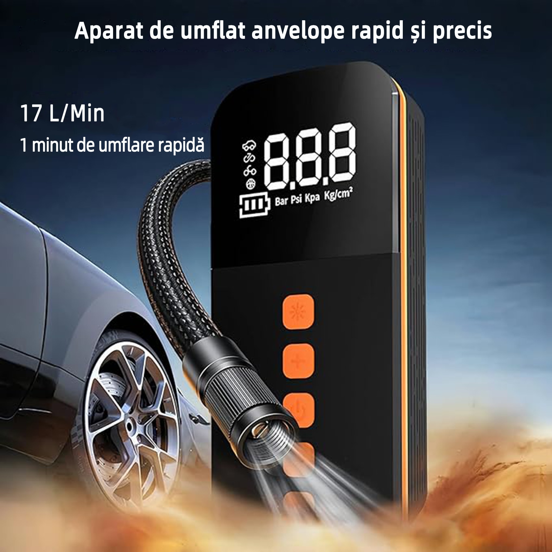 Compresor auto portabil, Yulinland®, Pentru umflat roti, Oprire ...