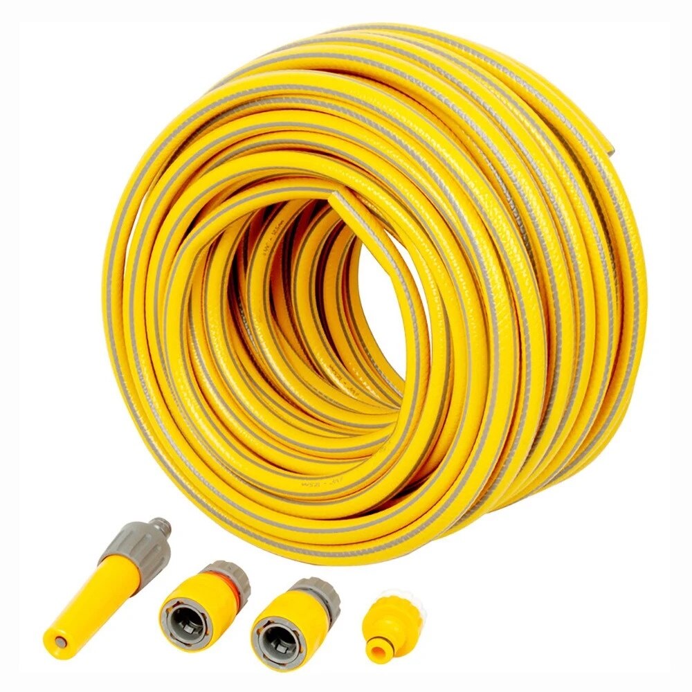 Kit furtun gradina galben 20 metri cu 4 accesorii, cupla, adaptor ...