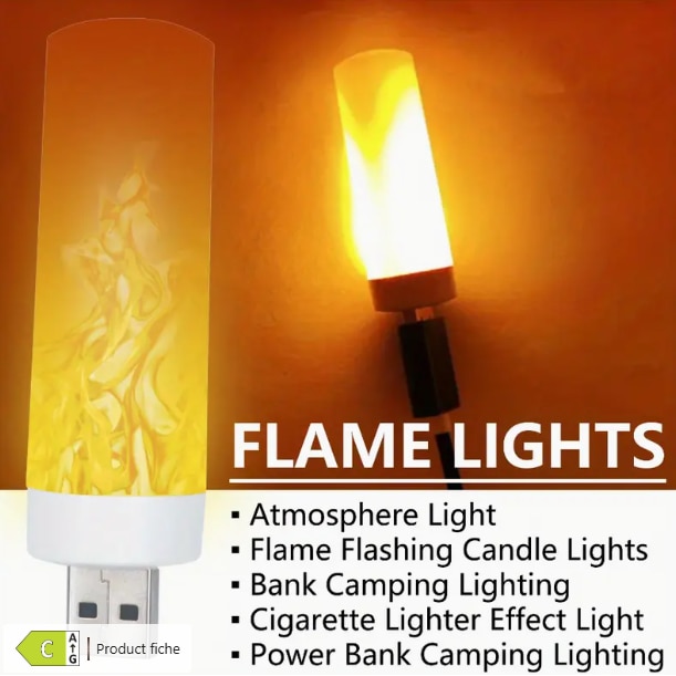 Lampa LED flacara cu USB pentru citit, camping, flacara intermitenta ...
