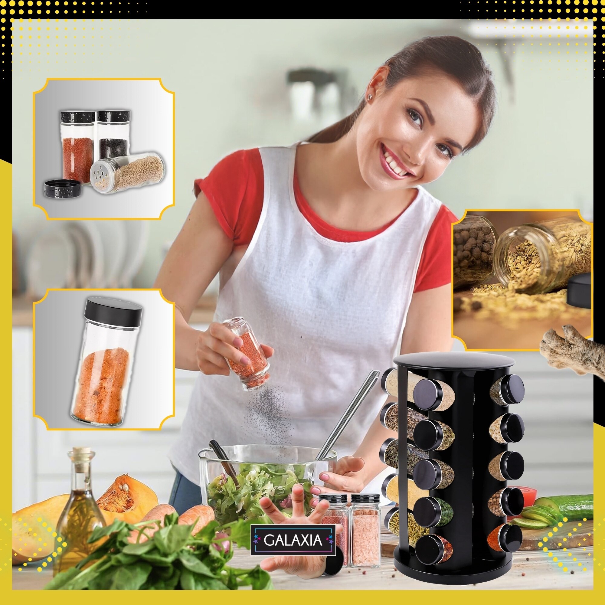 Suport Rotativ Condimente GALAXIA® 20 Borcane Sticla, Recipiente ...