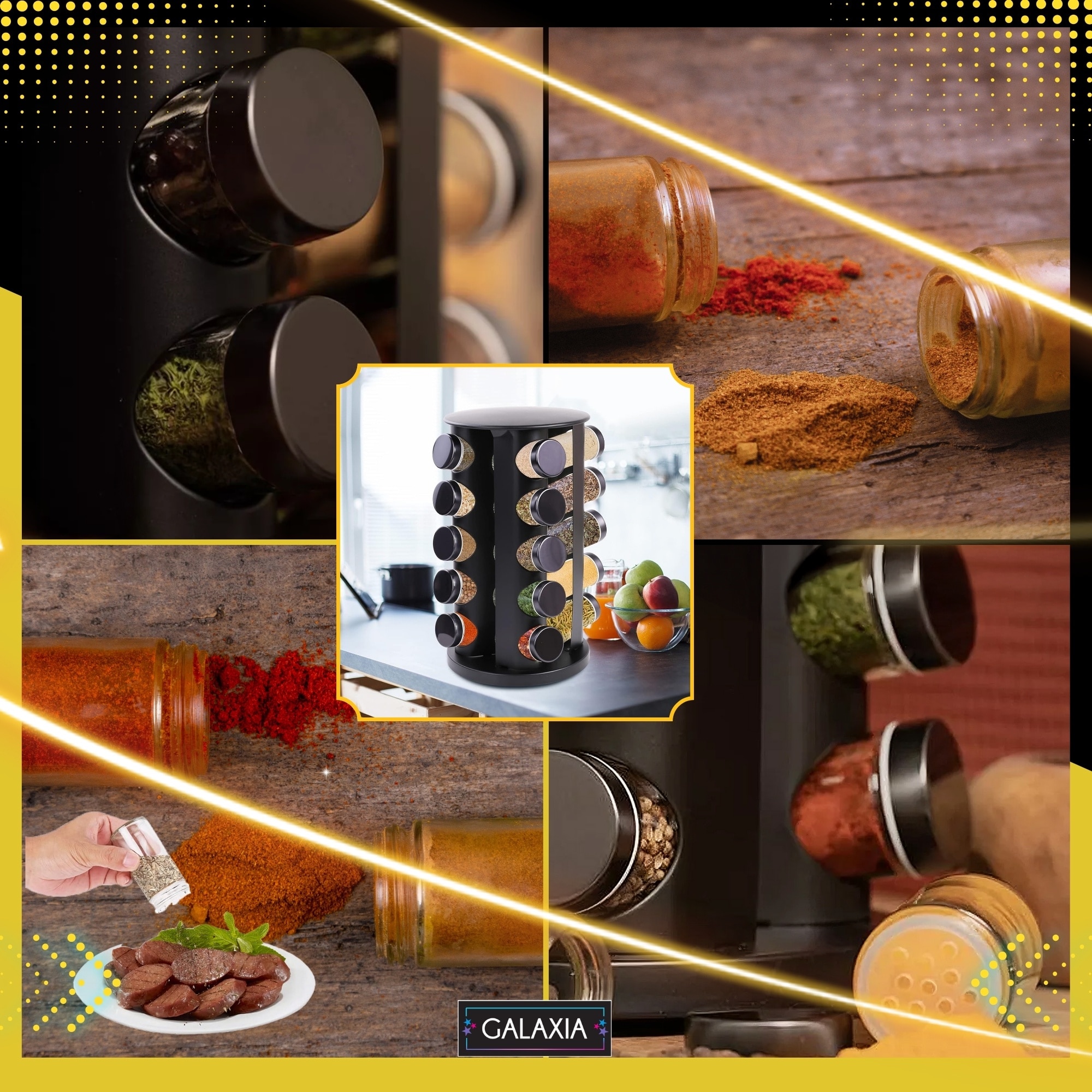 Suport Rotativ Condimente GALAXIA® 20 Borcane Sticla, Recipiente ...